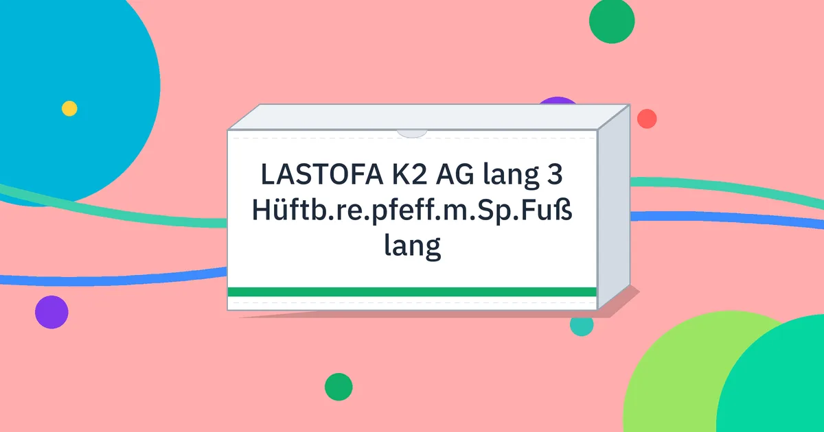 Symbolbild: Packung mit der Aufschrift LASTOFA K2 AG lang 3 Hüftb.re.pfeff.m.Sp.Fuß lang (PZN 13811384) – Verfügbarkeit und Bezug in Apotheken in Frankfurt am Main
