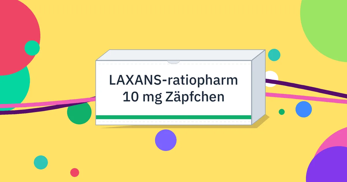 Symbolbild: Packung mit der Aufschrift LAXANS-ratiopharm 10 mg Zäpfchen (PZN 03797909) – Verfügbarkeit und Bezug in Apotheken in Frankfurt am Main