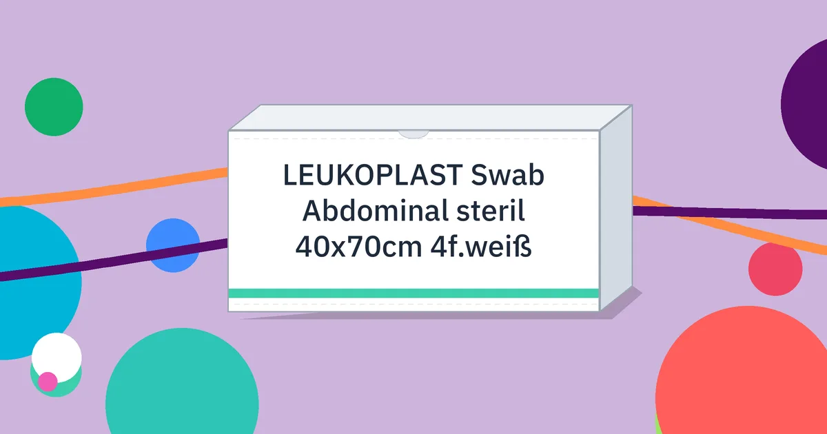 Symbolbild: Packung mit der Aufschrift LEUKOPLAST Swab Abdominal steril 40x70cm 4f.weiß (PZN 17208845) – Verfügbarkeit und Bezug in Apotheken in Frankfurt am Main