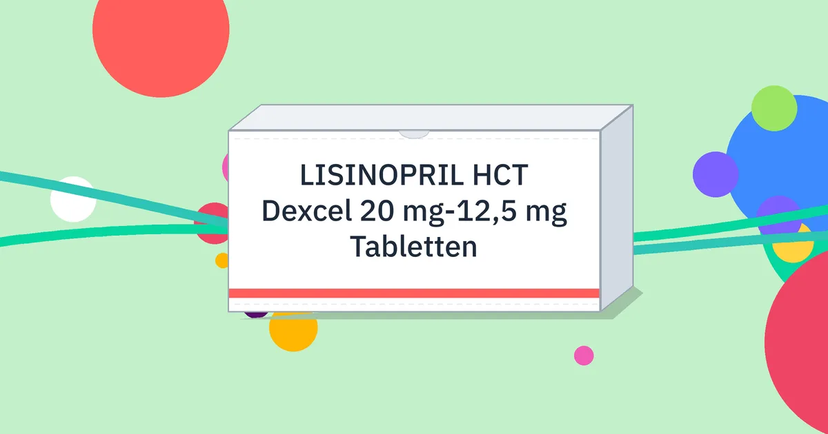 Symbolbild: Packung mit der Aufschrift LISINOPRIL HCT Dexcel 20 mg-12,5 mg Tabletten (PZN 15883695) – Verfügbarkeit und Bezug in Apotheken in Frankfurt am Main