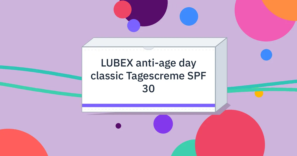 Symbolbild: Packung mit der Aufschrift LUBEX anti-age day classic Tagescreme SPF 30 (PZN 16156750) – Verfügbarkeit und Bezug in Apotheken in Frankfurt am Main