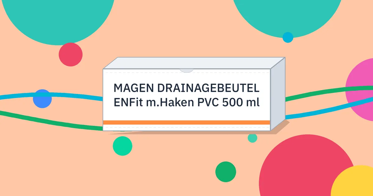 Symbolbild: Packung mit der Aufschrift MAGEN DRAINAGEBEUTEL ENFit m.Haken PVC 500 ml (PZN 18755118) – Verfügbarkeit und Bezug in Apotheken in Frankfurt am Main