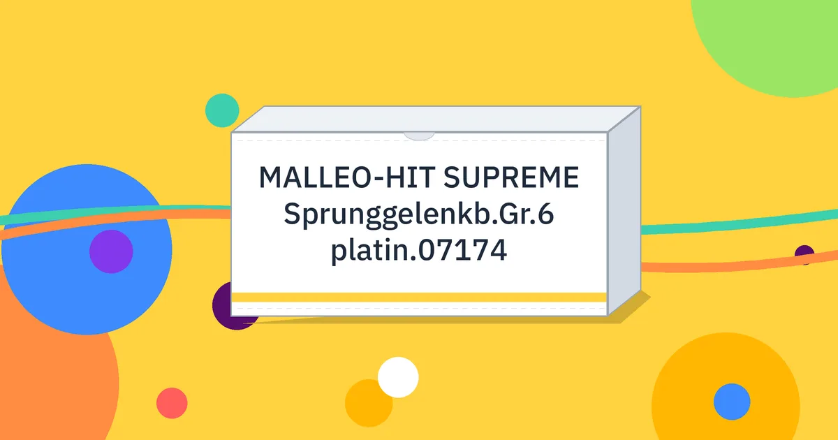 Symbolbild: Packung mit der Aufschrift MALLEO-HIT SUPREME Sprunggelenkb.Gr.6 platin.07174 (PZN 15200644) – Verfügbarkeit und Bezug in Apotheken in Frankfurt am Main