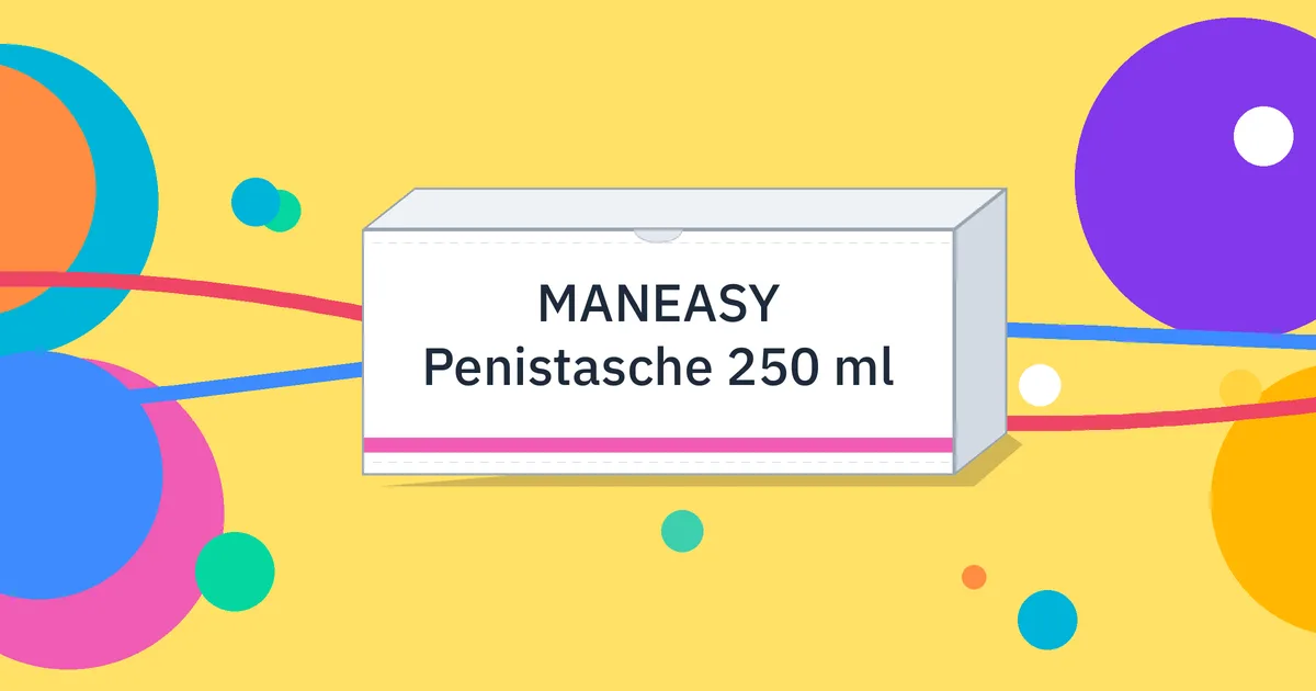 Symbolbild: Packung mit der Aufschrift MANEASY Penistasche 250 ml (PZN 15433153) – Verfügbarkeit und Bezug in Apotheken in Frankfurt am Main