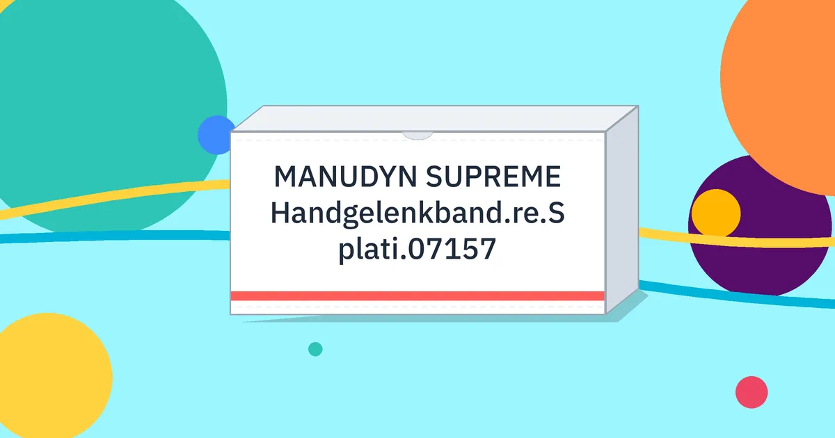 Symbolbild: Packung mit der Aufschrift MANUDYN SUPREME Handgelenkband.re.S plati.07157 (PZN 16881706) – Verfügbarkeit und Bezug in Apotheken in Frankfurt am Main