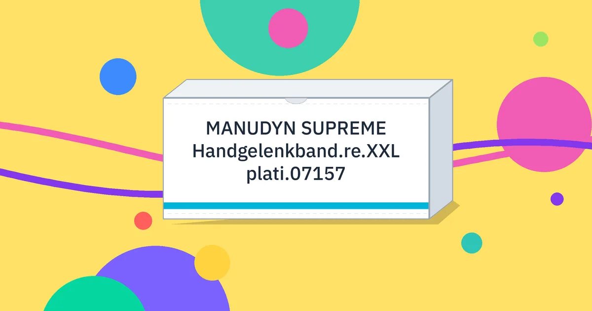 Symbolbild: Packung mit der Aufschrift MANUDYN SUPREME Handgelenkband.re.XXL plati.07157 (PZN 16881741) – Verfügbarkeit und Bezug in Apotheken in Frankfurt am Main