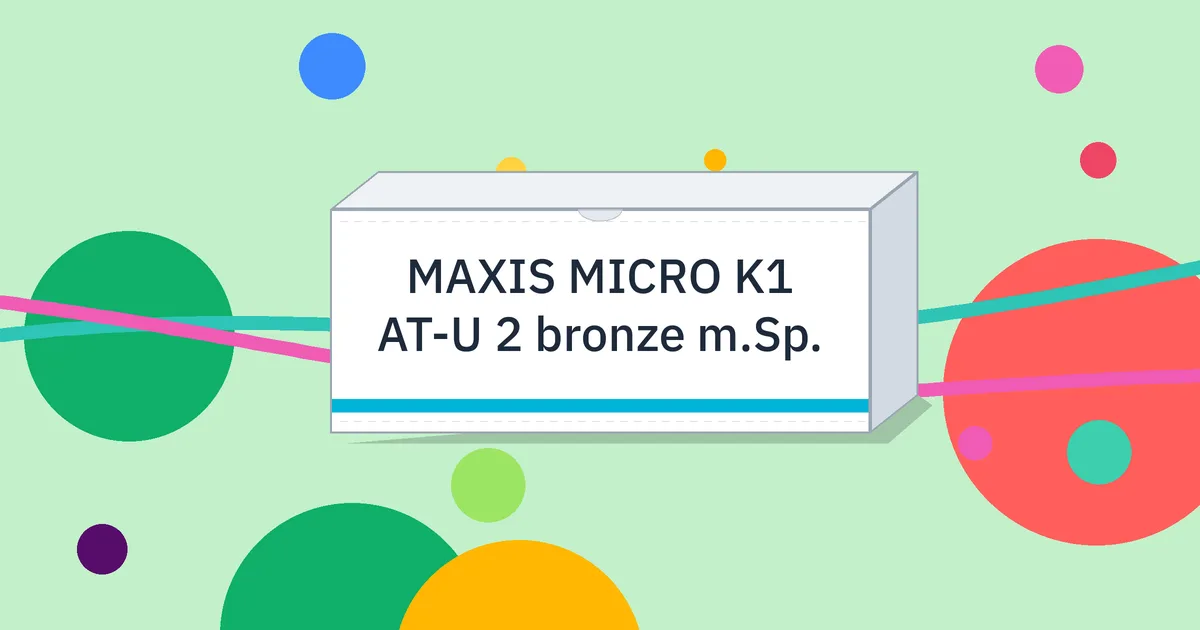 Symbolbild: Packung mit der Aufschrift MAXIS MICRO K1 AT-U 2 bronze m.Sp. (PZN 17671684) – Verfügbarkeit und Bezug in Apotheken in Frankfurt am Main