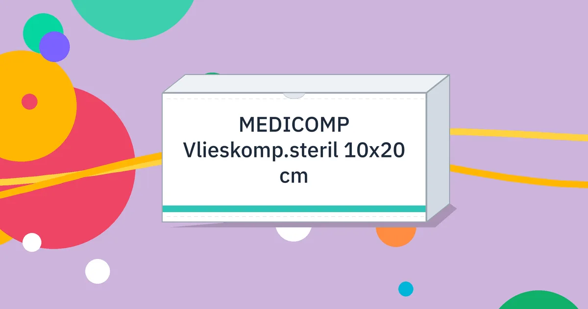 Symbolbild: Packung mit der Aufschrift MEDICOMP Vlieskomp.steril 10x20 cm (PZN 12593956) – Verfügbarkeit und Bezug in Apotheken in Frankfurt am Main