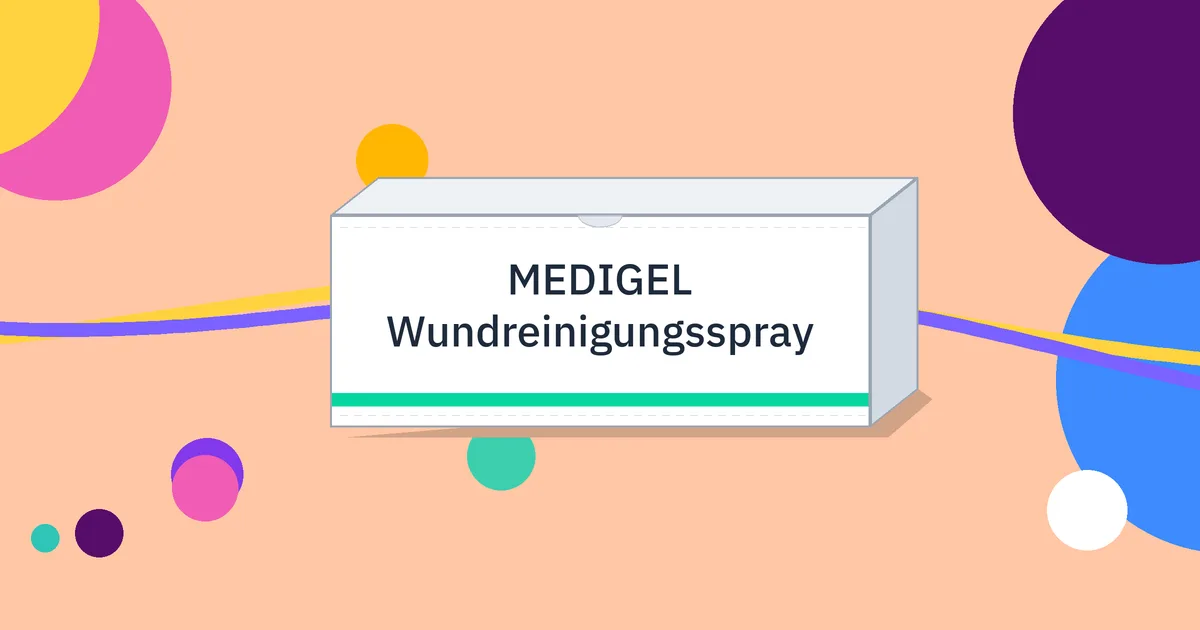 Symbolbild: Packung mit der Aufschrift MEDIGEL Wundreinigungsspray (PZN 15378419) – Verfügbarkeit und Bezug in Apotheken in Frankfurt am Main