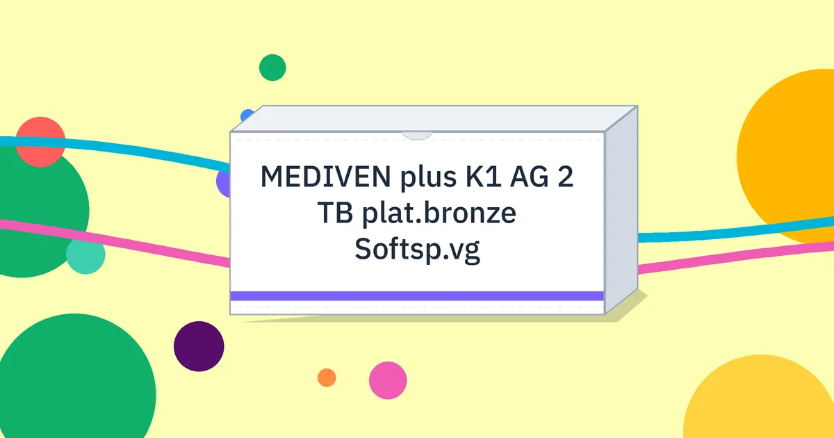 Symbolbild: Packung mit der Aufschrift MEDIVEN plus K1 AG 2 TB plat.bronze Softsp.vg (PZN 15060580) – Verfügbarkeit und Bezug in Apotheken in Frankfurt am Main