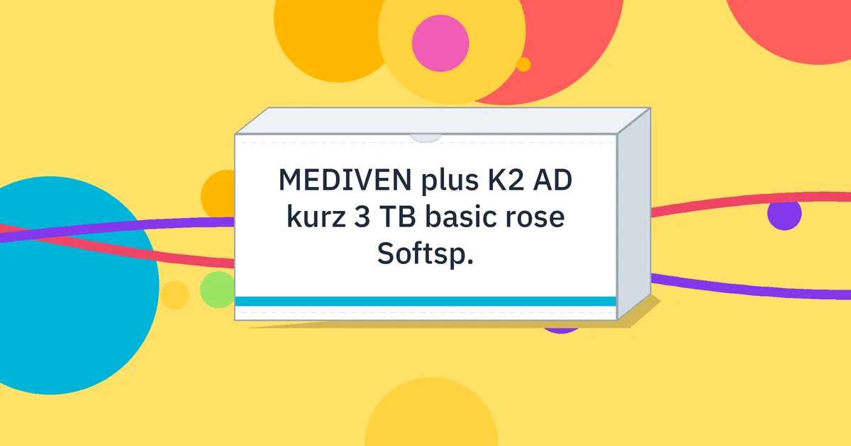 Symbolbild: Packung mit der Aufschrift MEDIVEN plus K2 AD kurz 3 TB basic rose Softsp. (PZN 15098476) – Verfügbarkeit und Bezug in Apotheken in Frankfurt am Main