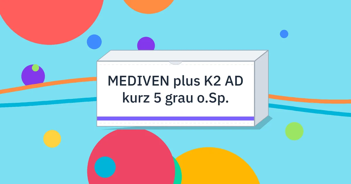 Symbolbild: Packung mit der Aufschrift MEDIVEN plus K2 AD kurz 5 grau o.Sp. (PZN 18946812) – Verfügbarkeit und Bezug in Apotheken in Frankfurt am Main