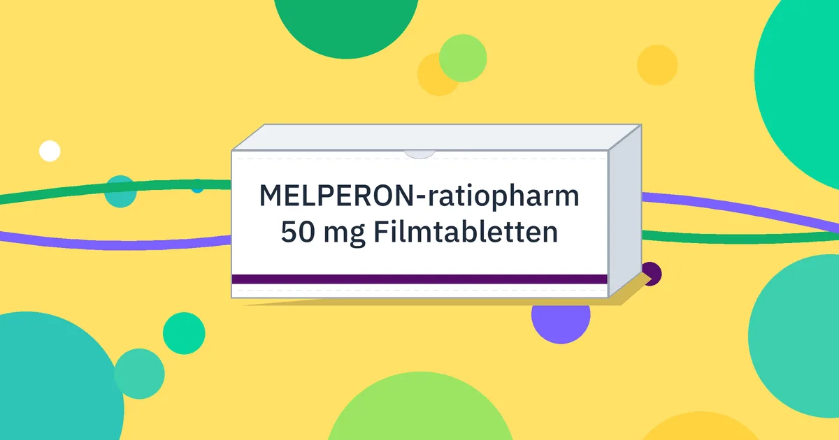Symbolbild: Packung mit der Aufschrift MELPERON-ratiopharm 50 mg Filmtabletten (PZN 01567513) – Verfügbarkeit und Bezug in Apotheken in Frankfurt am Main
