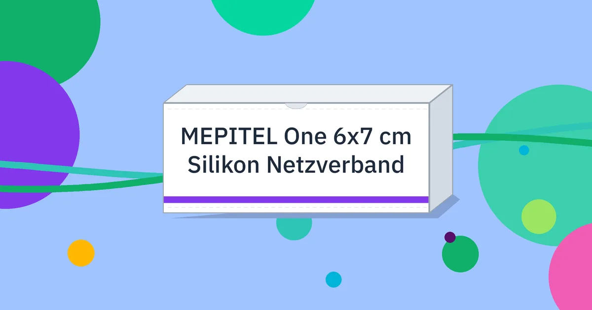 Symbolbild: Packung mit der Aufschrift MEPITEL One 6x7 cm Silikon Netzverband (PZN 17670176) – Verfügbarkeit und Bezug in Apotheken in Frankfurt am Main