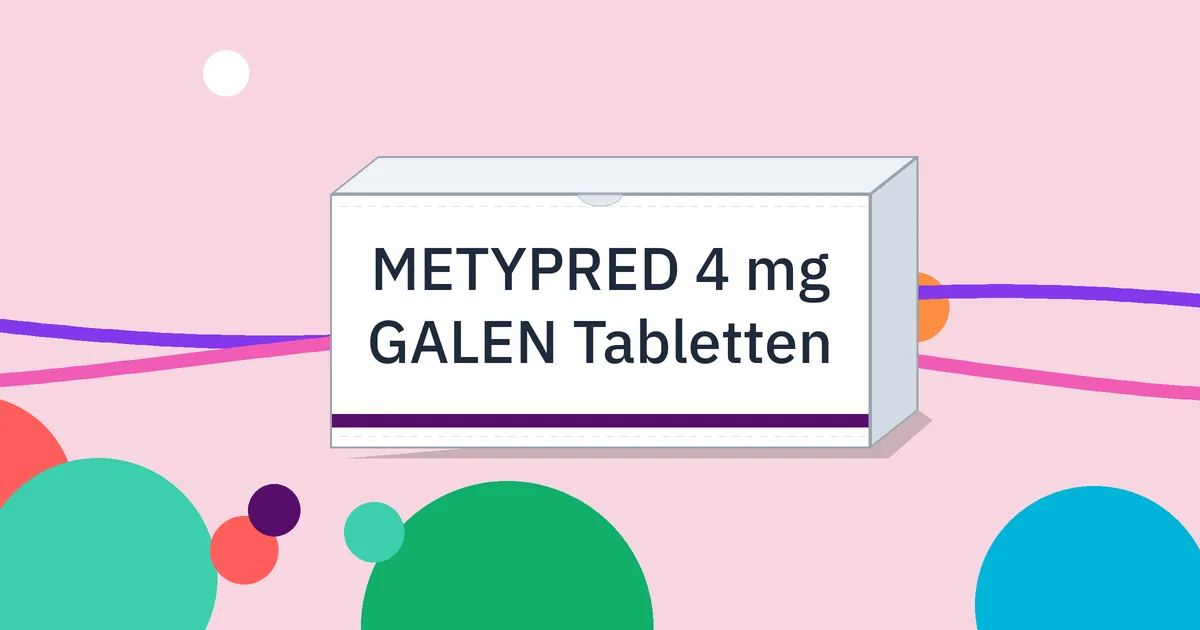 Symbolbild: Packung mit der Aufschrift METYPRED 4 mg GALEN Tabletten (PZN 01484371) – Verfügbarkeit und Bezug in Apotheken in Frankfurt am Main