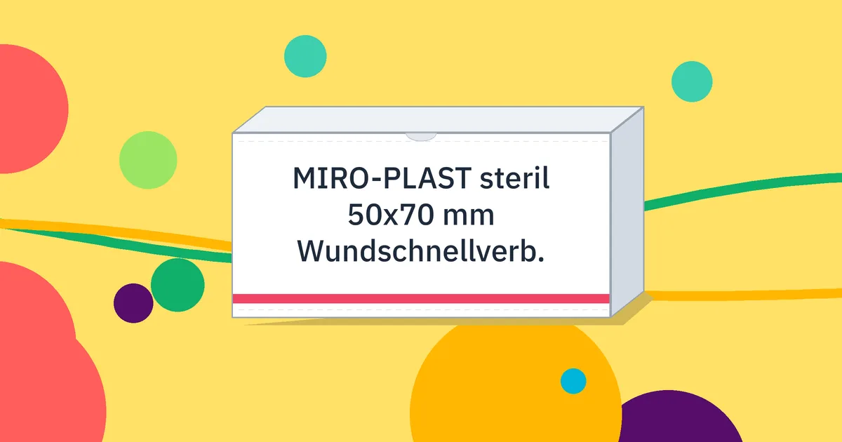 Symbolbild: Packung mit der Aufschrift MIRO-PLAST steril 50x70 mm Wundschnellverb. (PZN 06476844) – Verfügbarkeit und Bezug in Apotheken in Frankfurt am Main