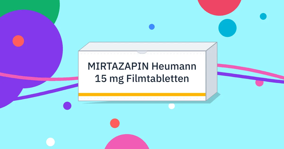 Symbolbild: Packung mit der Aufschrift MIRTAZAPIN Heumann 15 mg Filmtabletten (PZN 00799931) – Verfügbarkeit und Bezug in Apotheken in Frankfurt am Main