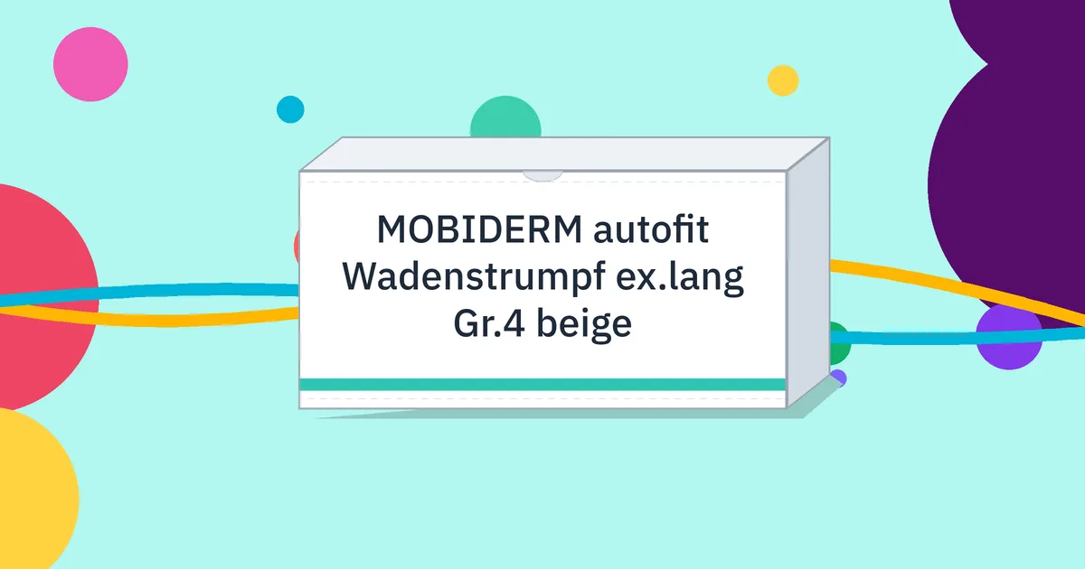 Symbolbild: Packung mit der Aufschrift MOBIDERM autofit Wadenstrumpf ex.lang Gr.4 beige (PZN 13970065) – Verfügbarkeit und Bezug in Apotheken in Frankfurt am Main