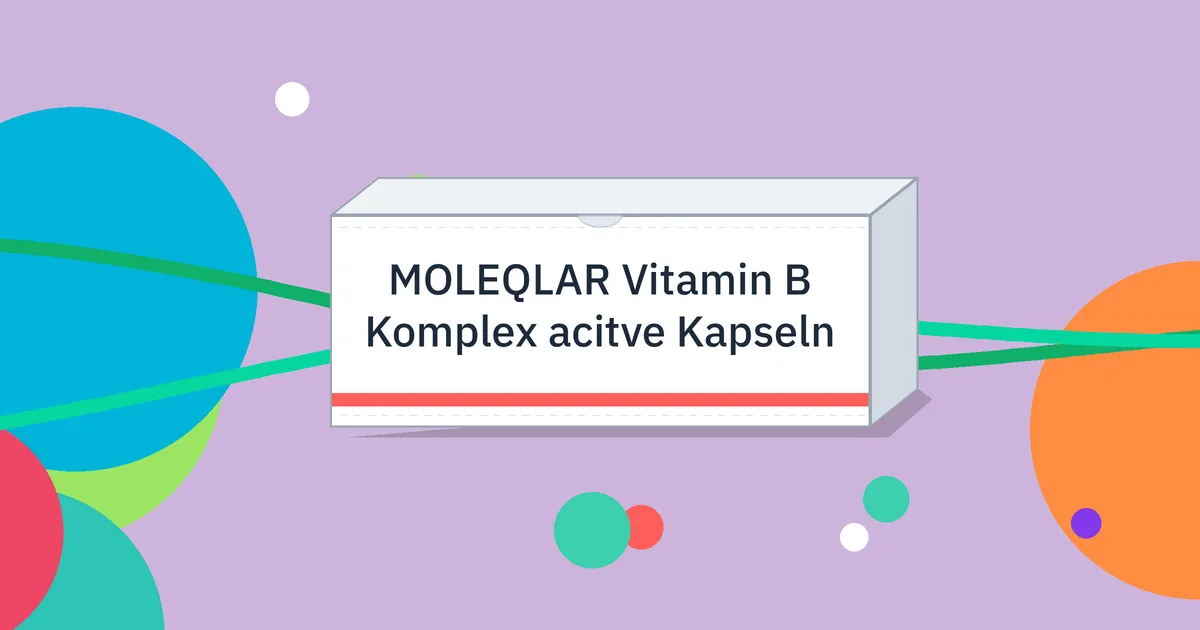 Symbolbild: Packung mit der Aufschrift MOLEQLAR Vitamin B Komplex acitve Kapseln (PZN 20584411) – Verfügbarkeit und Bezug in Apotheken in Frankfurt am Main