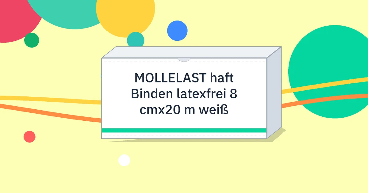 Symbolbild: Packung mit der Aufschrift MOLLELAST haft Binden latexfrei 8 cmx20 m weiß (PZN 11115752) – Verfügbarkeit und Bezug in Apotheken in Frankfurt am Main