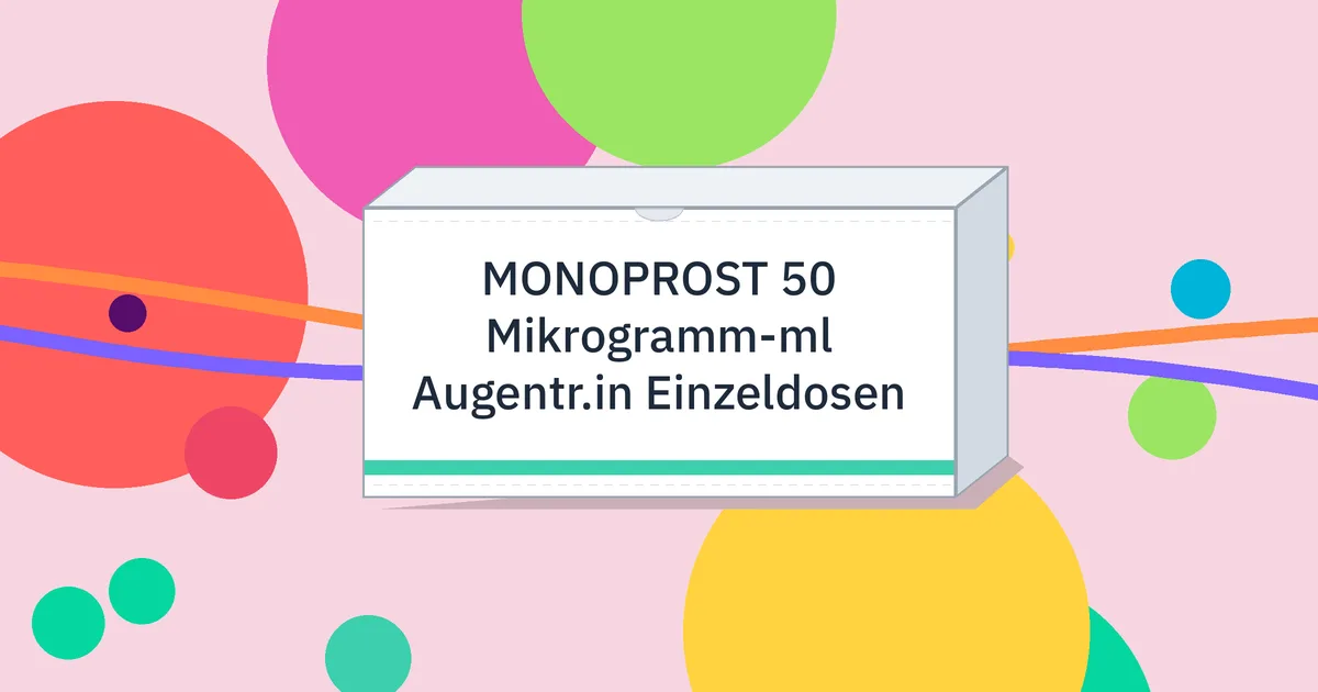 Symbolbild: Packung mit der Aufschrift MONOPROST 50 Mikrogramm-ml Augentr.in Einzeldosen (PZN 11268071) – Verfügbarkeit und Bezug in Apotheken in Frankfurt am Main