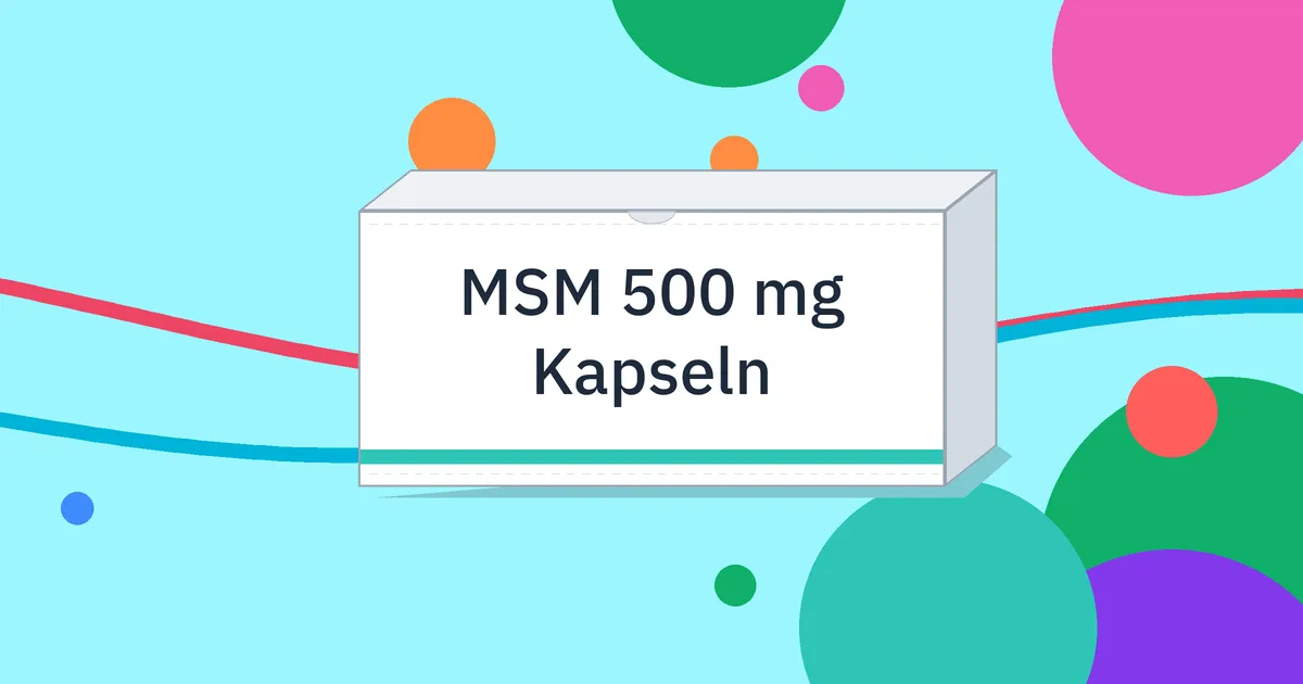 Symbolbild: Packung mit der Aufschrift MSM 500 mg Kapseln (PZN 09441674) – Verfügbarkeit und Bezug in Apotheken in Frankfurt am Main