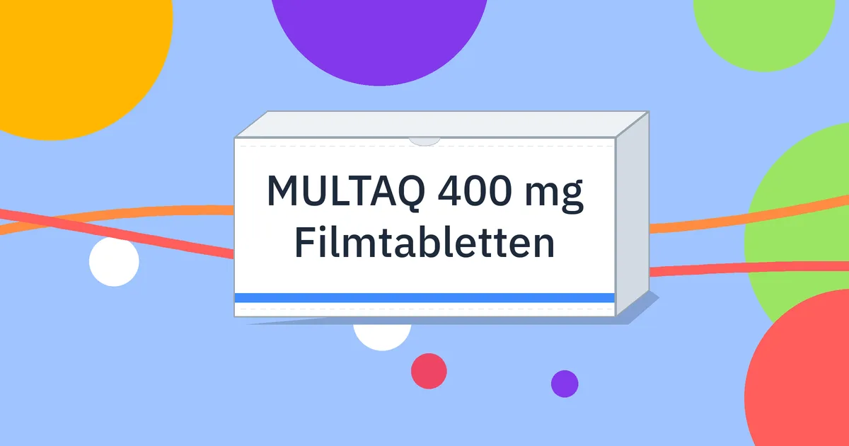 Symbolbild: Packung mit der Aufschrift MULTAQ 400 mg Filmtabletten (PZN 10354822) – Verfügbarkeit und Bezug in Apotheken in Frankfurt am Main