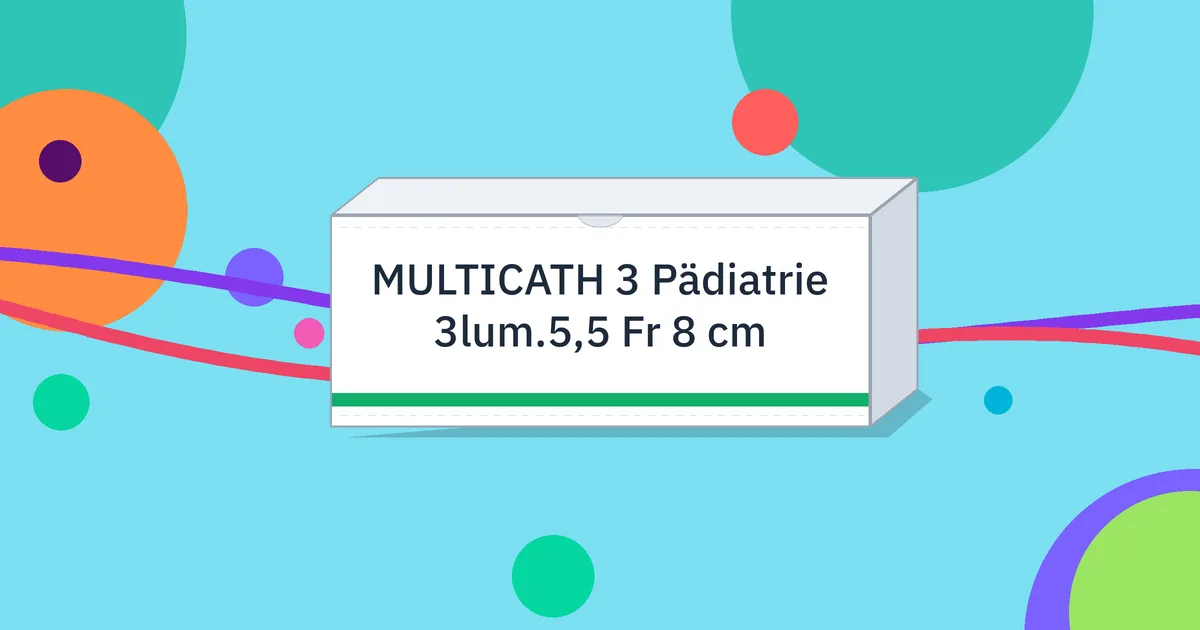 Symbolbild: Packung mit der Aufschrift MULTICATH 3 Pädiatrie 3lum.5,5 Fr 8 cm (PZN 10174600) – Verfügbarkeit und Bezug in Apotheken in Frankfurt am Main