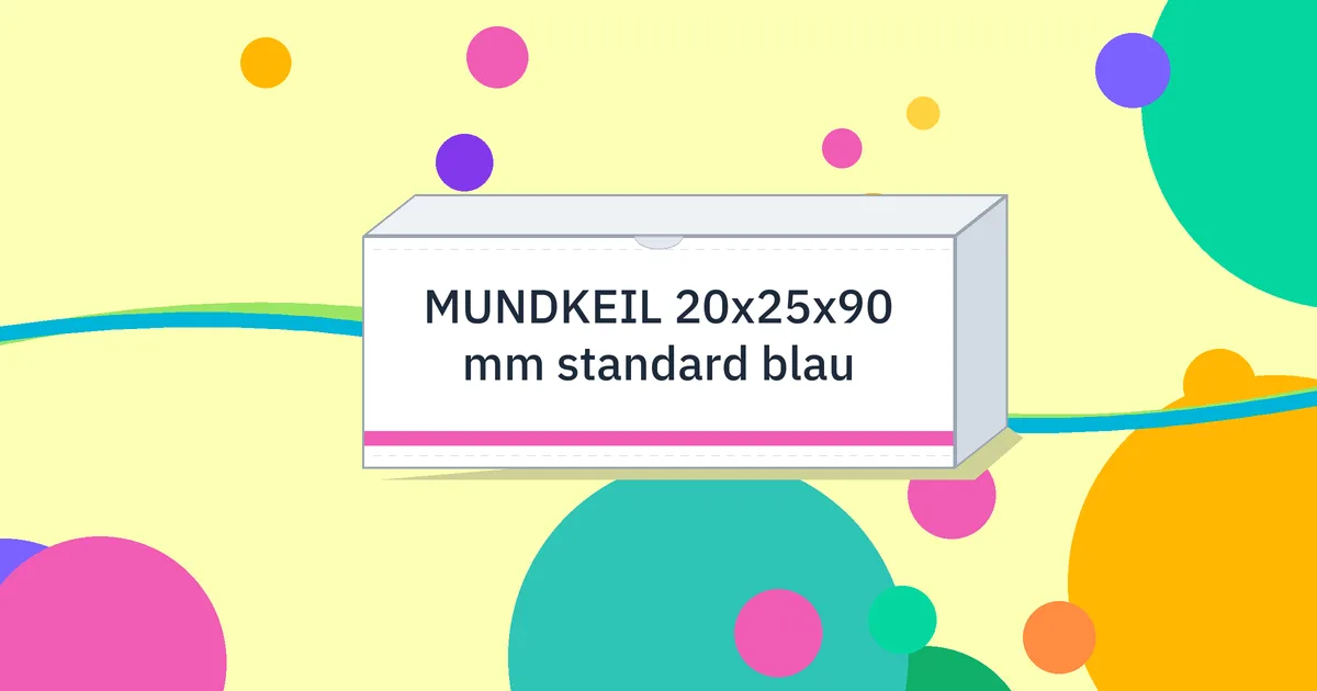Symbolbild: Packung mit der Aufschrift MUNDKEIL 20x25x90 mm standard blau (PZN 00257348) – Verfügbarkeit und Bezug in Apotheken in Frankfurt am Main