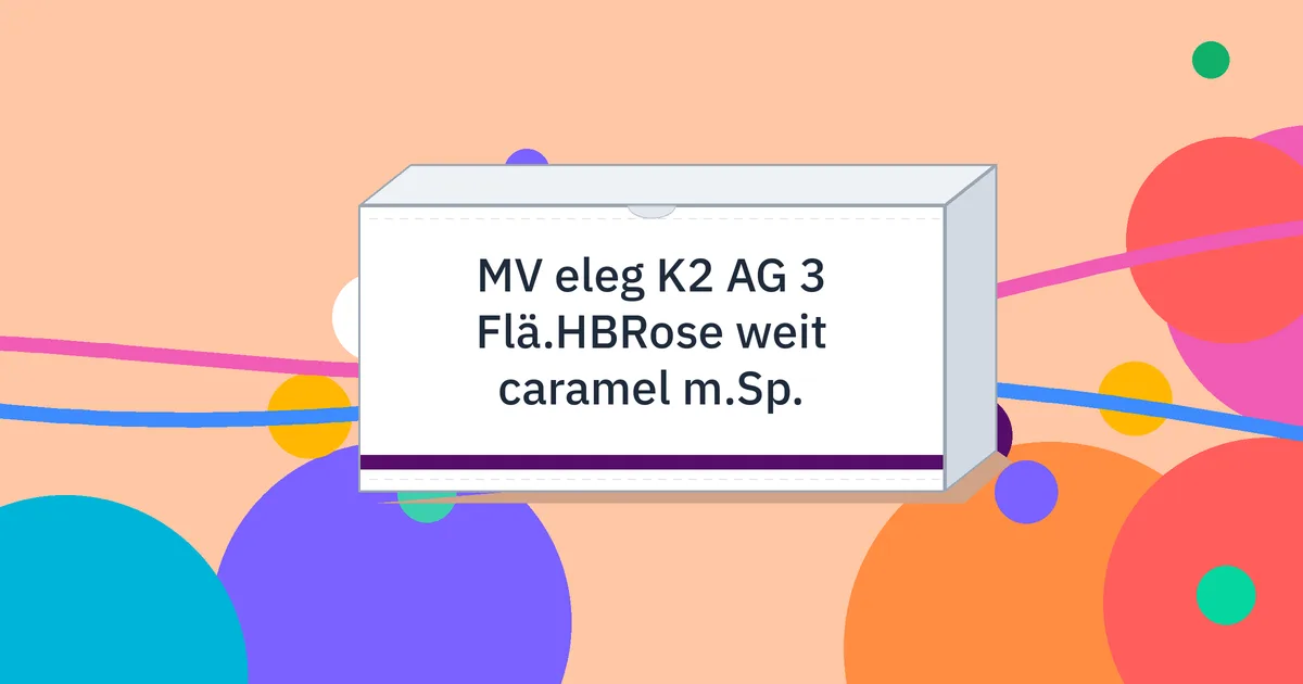 Symbolbild: Packung mit der Aufschrift MV eleg K2 AG 3 Flä.HBRose weit caramel m.Sp. (PZN 15720792) – Verfügbarkeit und Bezug in Apotheken in Frankfurt am Main