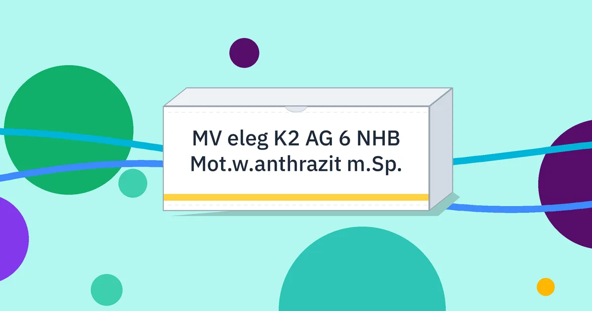 Symbolbild: Packung mit der Aufschrift MV eleg K2 AG 6 NHB Mot.w.anthrazit m.Sp. (PZN 15726197) – Verfügbarkeit und Bezug in Apotheken in Frankfurt am Main