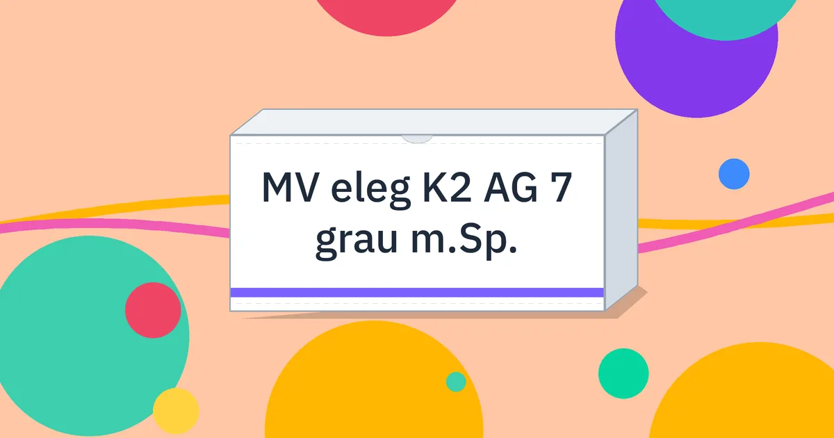 Symbolbild: Packung mit der Aufschrift MV eleg K2 AG 7 grau m.Sp. (PZN 18928240) – Verfügbarkeit und Bezug in Apotheken in Frankfurt am Main