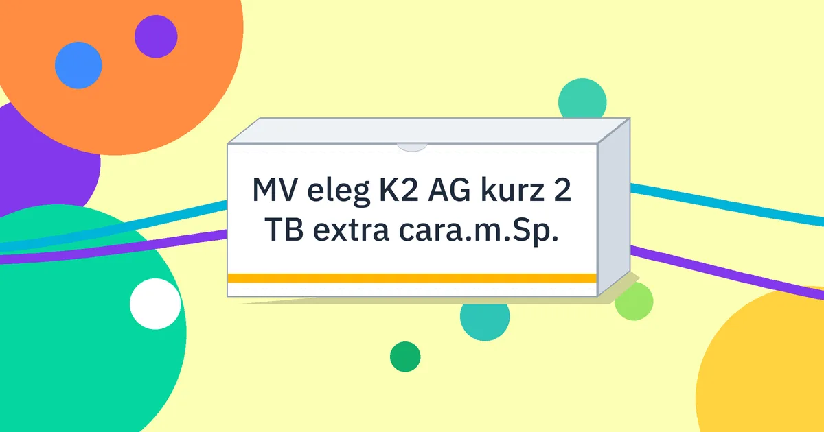 Symbolbild: Packung mit der Aufschrift MV eleg K2 AG kurz 2 TB extra cara.m.Sp. (PZN 09878678) – Verfügbarkeit und Bezug in Apotheken in Frankfurt am Main
