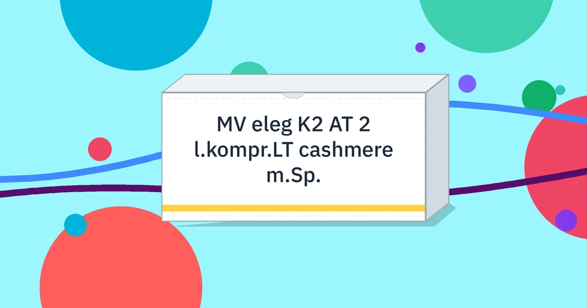 Symbolbild: Packung mit der Aufschrift MV eleg K2 AT 2 l.kompr.LT cashmere m.Sp. (PZN 15285333) – Verfügbarkeit und Bezug in Apotheken in Frankfurt am Main
