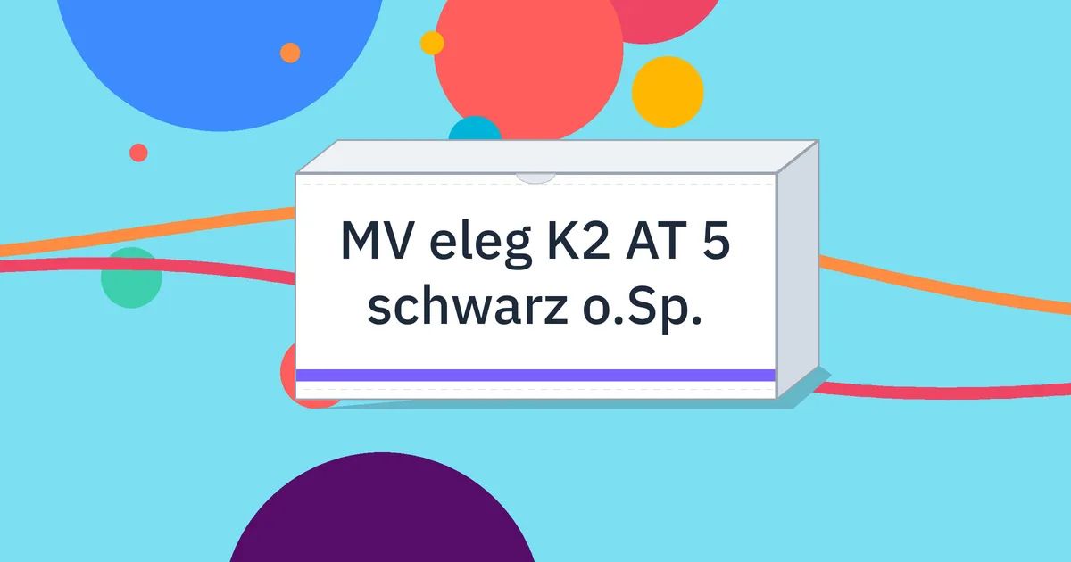 Symbolbild: Packung mit der Aufschrift MV eleg K2 AT 5 schwarz o.Sp. (PZN 00311792) – Verfügbarkeit und Bezug in Apotheken in Frankfurt am Main