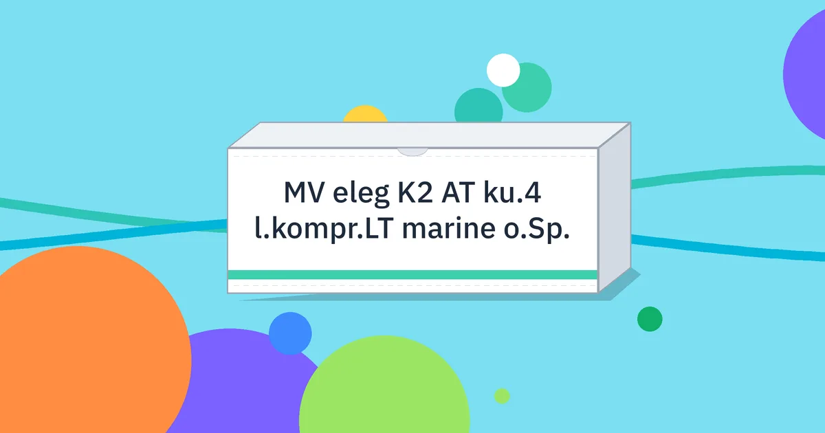 Symbolbild: Packung mit der Aufschrift MV eleg K2 AT ku.4 l.kompr.LT marine o.Sp. (PZN 15287881) – Verfügbarkeit und Bezug in Apotheken in Frankfurt am Main