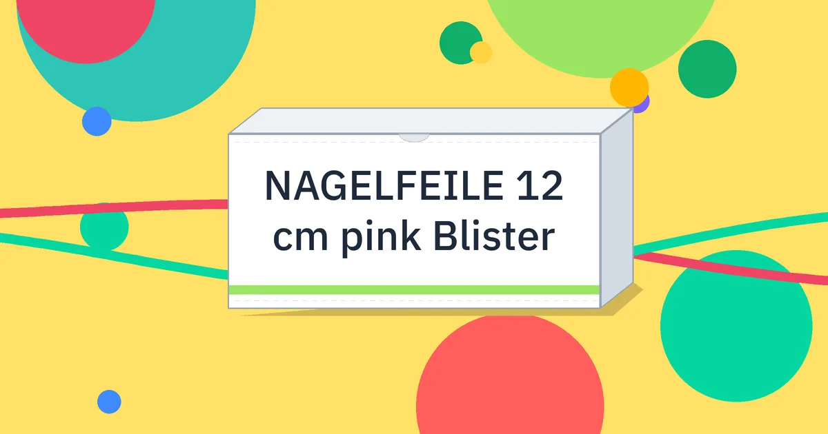Symbolbild: Packung mit der Aufschrift NAGELFEILE 12 cm pink Blister (PZN 10349324) – Verfügbarkeit und Bezug in Apotheken in Frankfurt am Main