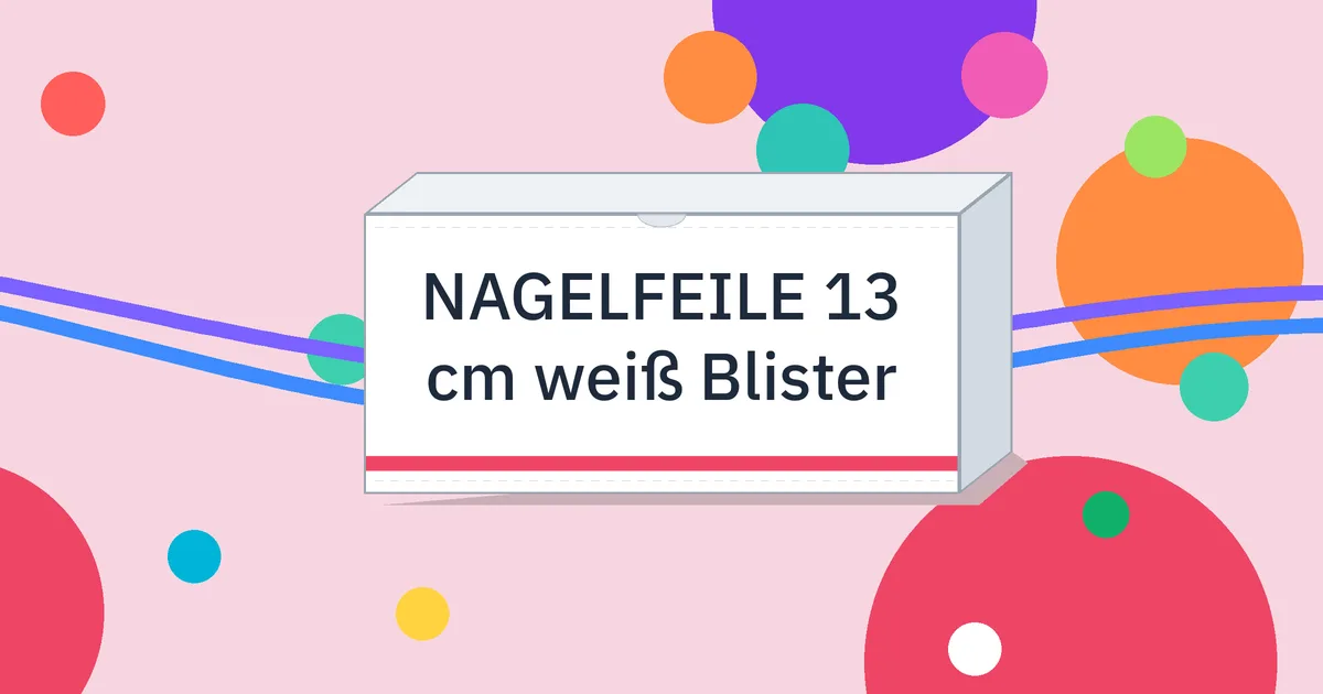 Symbolbild: Packung mit der Aufschrift NAGELFEILE 13 cm weiß Blister (PZN 10349459) – Verfügbarkeit und Bezug in Apotheken in Frankfurt am Main