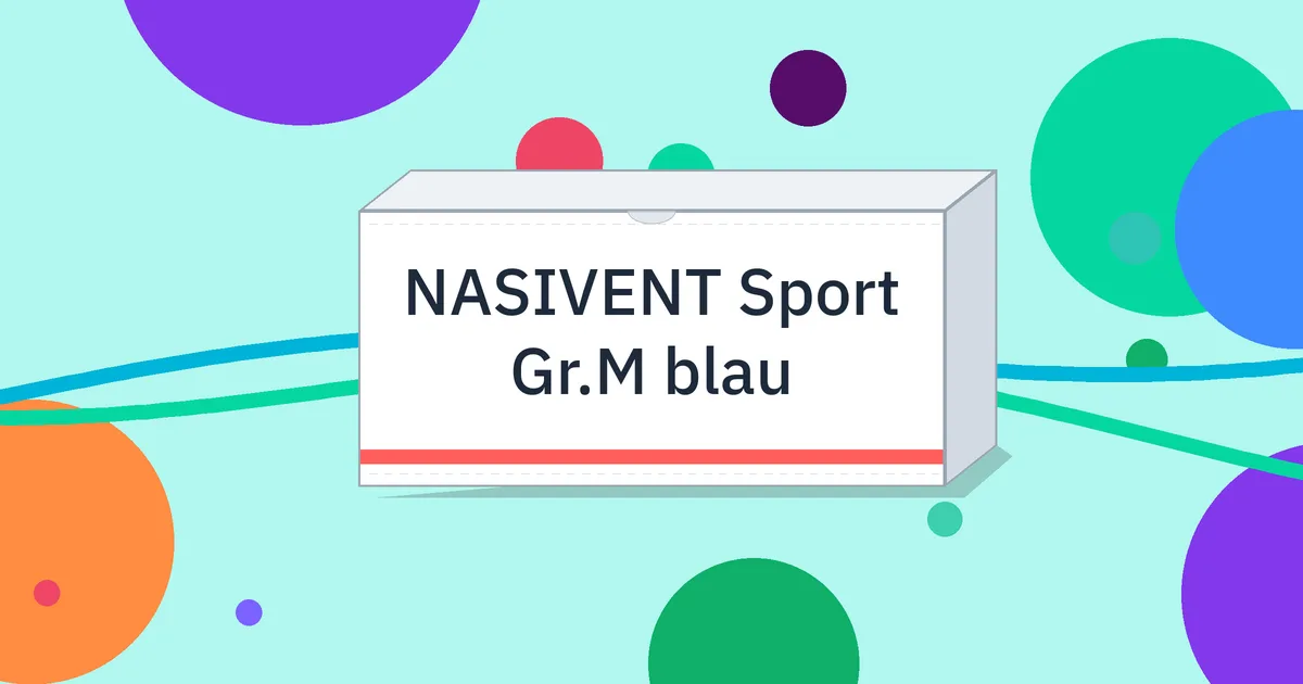 Symbolbild: Packung mit der Aufschrift NASIVENT Sport Gr.M blau (PZN 16882893) – Verfügbarkeit und Bezug in Apotheken in Frankfurt am Main