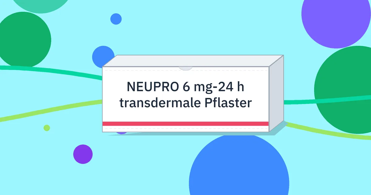 Symbolbild: Packung mit der Aufschrift NEUPRO 6 mg-24 h transdermale Pflaster (PZN 10393839) – Verfügbarkeit und Bezug in Apotheken in Frankfurt am Main