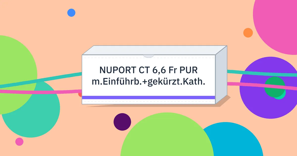 Symbolbild: Packung mit der Aufschrift NUPORT CT 6,6 Fr PUR m.Einführb.+gekürzt.Kath. (PZN 12396285) – Verfügbarkeit und Bezug in Apotheken in Frankfurt am Main