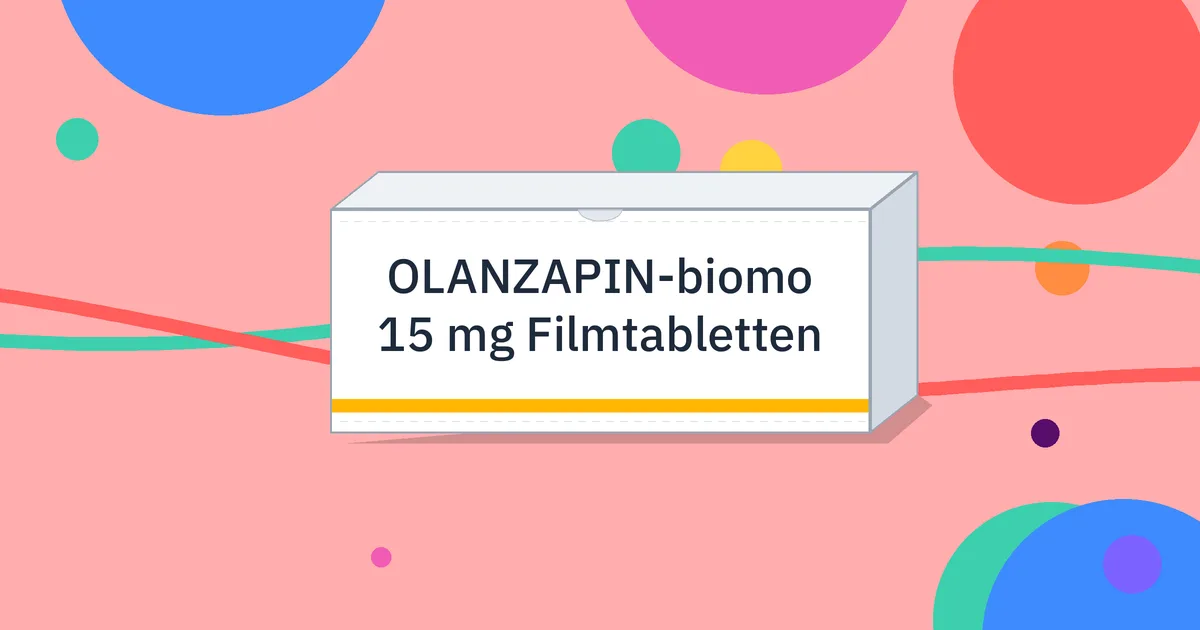 Symbolbild: Packung mit der Aufschrift OLANZAPIN-biomo 15 mg Filmtabletten (PZN 08801484) – Verfügbarkeit und Bezug in Apotheken in Frankfurt am Main