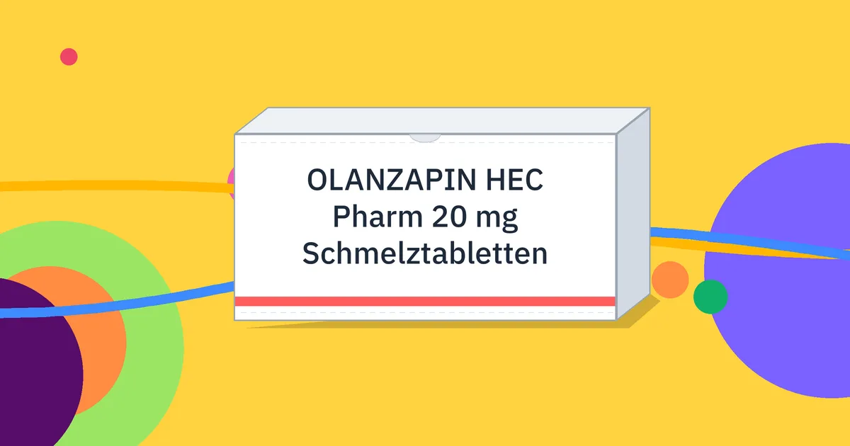 Symbolbild: Packung mit der Aufschrift OLANZAPIN HEC Pharm 20 mg Schmelztabletten (PZN 11882894) – Verfügbarkeit und Bezug in Apotheken in Frankfurt am Main