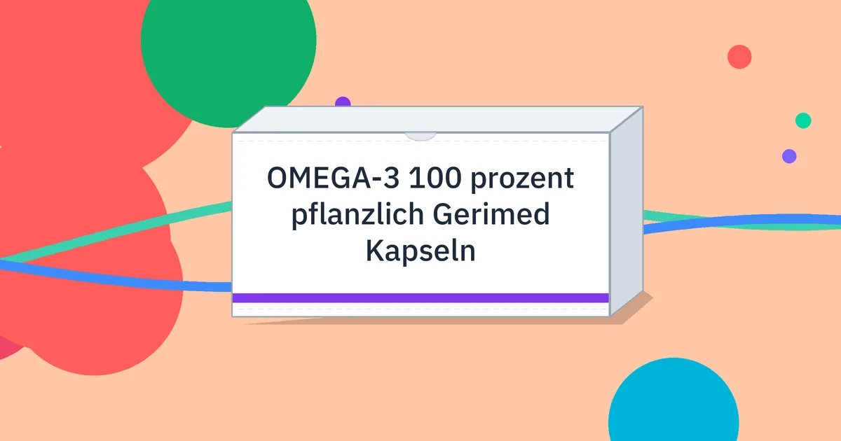 Symbolbild: Packung mit der Aufschrift OMEGA-3 100 prozent pflanzlich Gerimed Kapseln (PZN 04692880) – Verfügbarkeit und Bezug in Apotheken in Frankfurt am Main