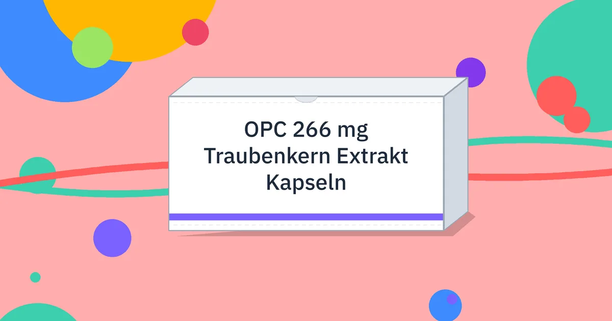 Symbolbild: Packung mit der Aufschrift OPC 266 mg Traubenkern Extrakt Kapseln (PZN 15737858) – Verfügbarkeit und Bezug in Apotheken in Frankfurt am Main
