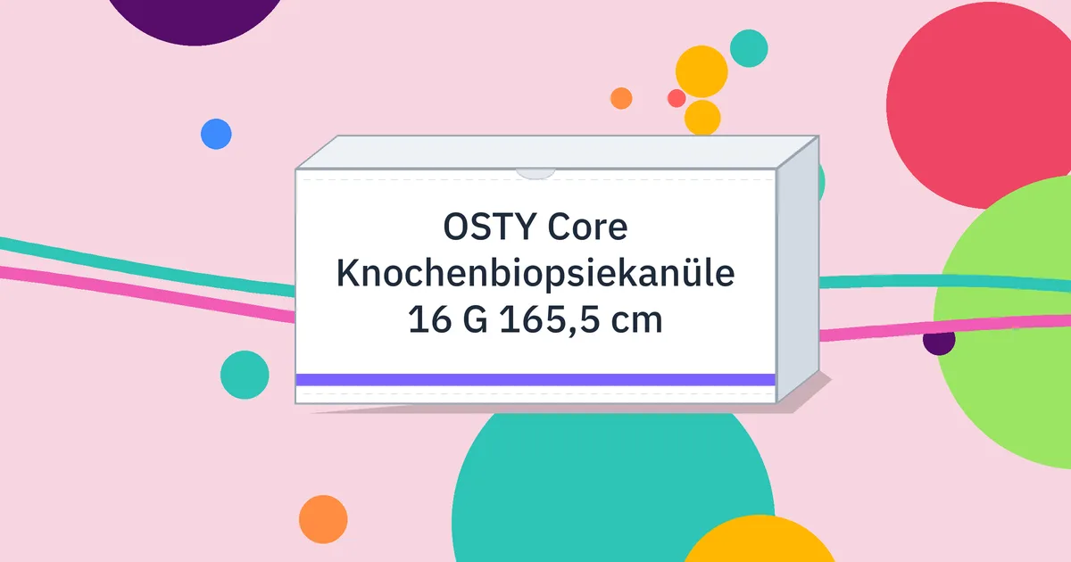 Symbolbild: Packung mit der Aufschrift OSTY Core Knochenbiopsiekanüle 16 G 165,5 cm (PZN 04505317) – Verfügbarkeit und Bezug in Apotheken in Frankfurt am Main