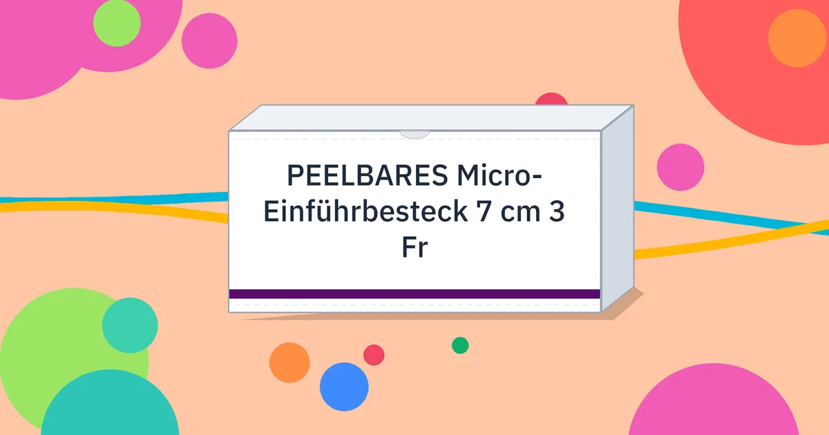 Symbolbild: Packung mit der Aufschrift PEELBARES Micro-Einführbesteck 7 cm 3 Fr (PZN 19235154) – Verfügbarkeit und Bezug in Apotheken in Frankfurt am Main