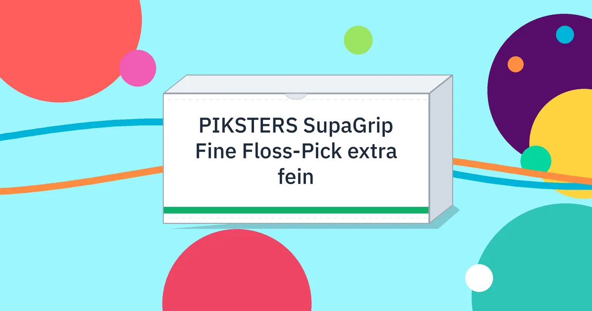 Symbolbild: Packung mit der Aufschrift PIKSTERS SupaGrip Fine Floss-Pick extra fein (PZN 20186952) – Verfügbarkeit und Bezug in Apotheken in Frankfurt am Main