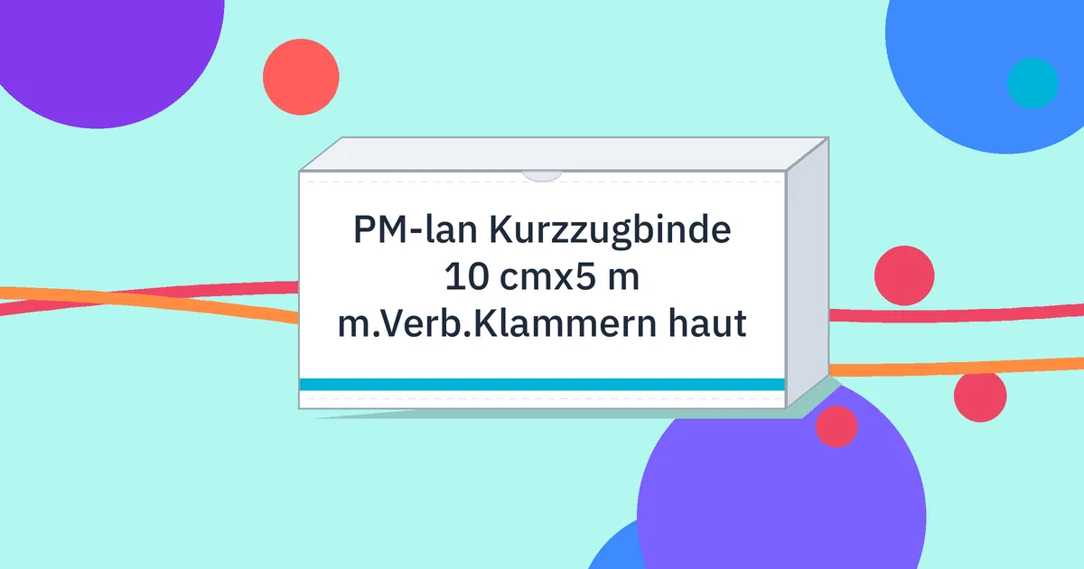 Symbolbild: Packung mit der Aufschrift PM-lan Kurzzugbinde 10 cmx5 m m.Verb.Klammern haut (PZN 18844916) – Verfügbarkeit und Bezug in Apotheken in Frankfurt am Main
