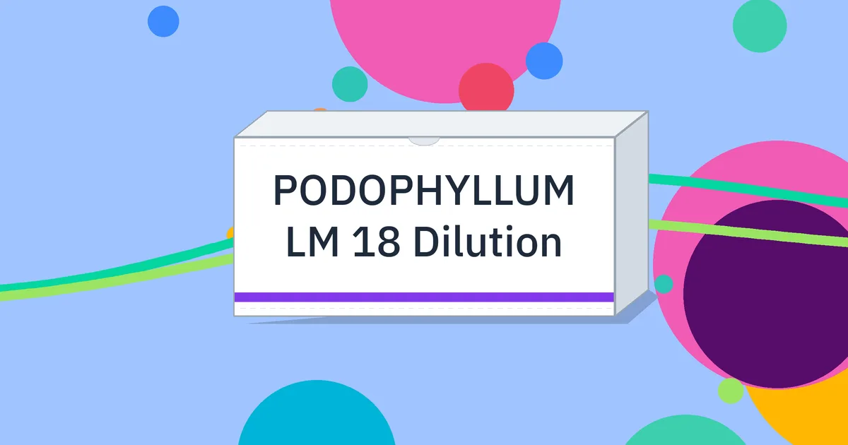 Symbolbild: Packung mit der Aufschrift PODOPHYLLUM LM 18 Dilution (PZN 13043005) – Verfügbarkeit und Bezug in Apotheken in Frankfurt am Main